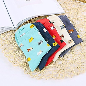 Chalier Womens Funny socks Cozy Cute Printed Patterned Fun Socks Novelty Cat Socks for Women Gifts, Cute Cat Multicolor 01(5 Pairs)