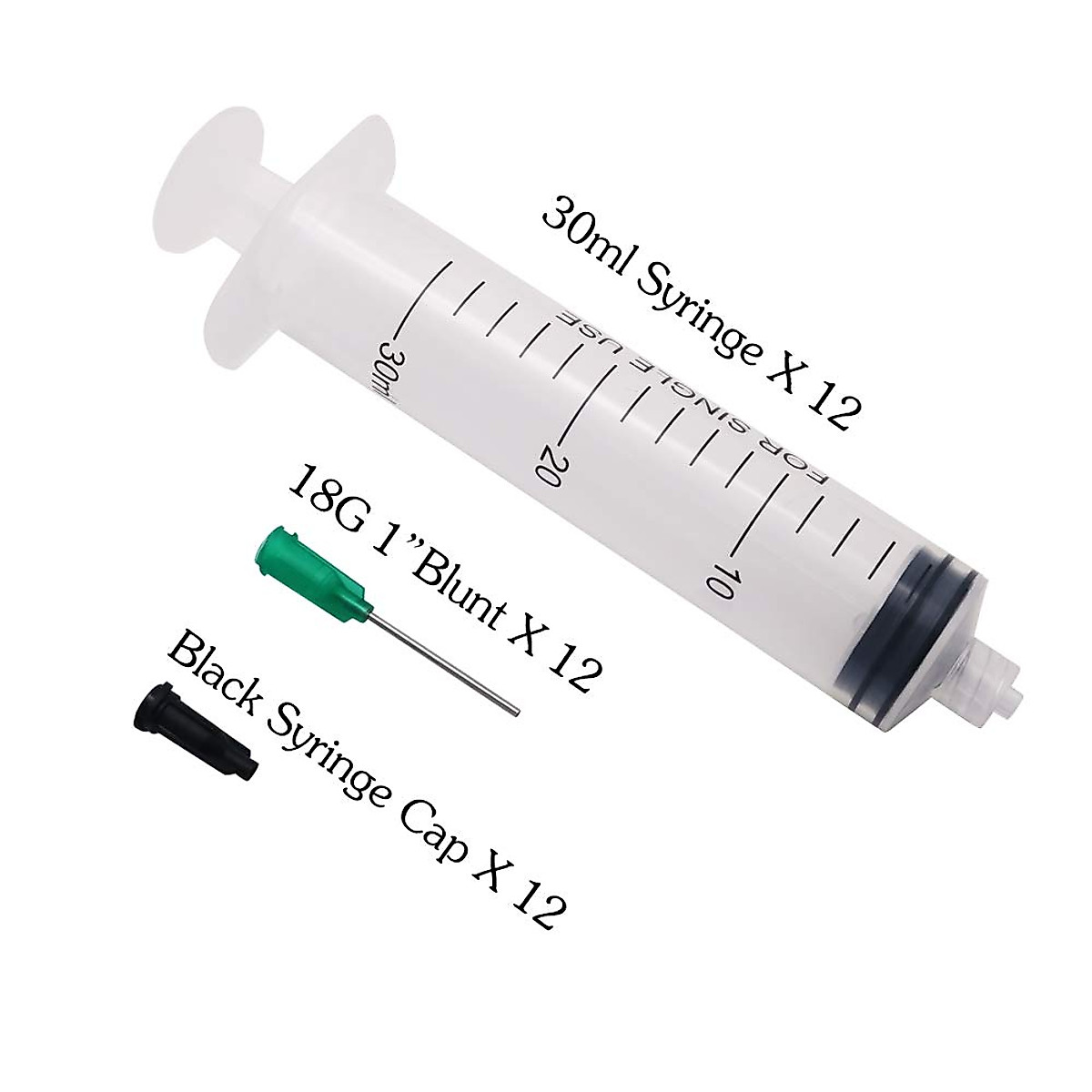Shintop 30ml Syringe with 18G 1 Inch Blunt Tip Needles and Syringe Caps for Experiments, Industrial Use (12 Pack)