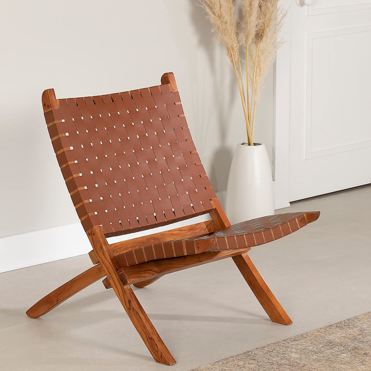 South Shore Balka Woven Leather Lounge Chair, Auburn