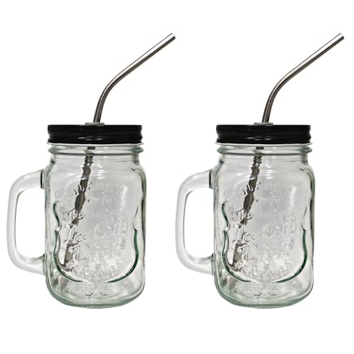 ( 2 PACK ) - Mason Jar Mugs with Handle, Stainless Steel Straw, & metal Lids 16 oz. (480ml) | Mason Jar Drinking Glasses | Reusable Boba Bubble Tea & Smoothie Cups | Tumbler for Bubble Tea, smoothie