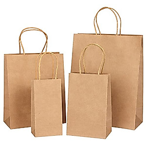 TOMNK 40pcs Brown Paper Bags with Handles Mixed Size Kraft Paper Bags, Gift Bags Bulk for Gifts, Shopping, Packaging, Merchandise, Grocery and Craft (4 Sizes)