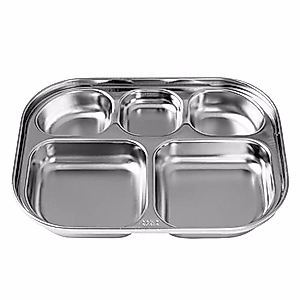 Stainless Steel Divided Plates Tray, 5 Section, Kids Toddlers Babies Small Size, Compact Serving Platter, Dinner Snack, Camping Dishes (2 Pack)
