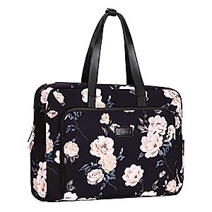 MOSISO Laptop Tote Bag Compatible with MacBook Air 15 M2 A2941 2023/Pro 16 2023-2019 M2 A2780 M1 A2485 A2141, 15-15.6 inch Notebook, Camellia Travel Work Briefcase with Front Pocket & PU Handle, Black