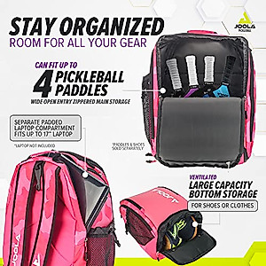 JOOLA Pickleball Bag - Vision II Deluxe Pickleball Backpack - Large Paddle Bag fits 4 Pickleball Paddles & Gear - Fence Hook, Extra Pockets, Ventilated Shoe Storage - Pink