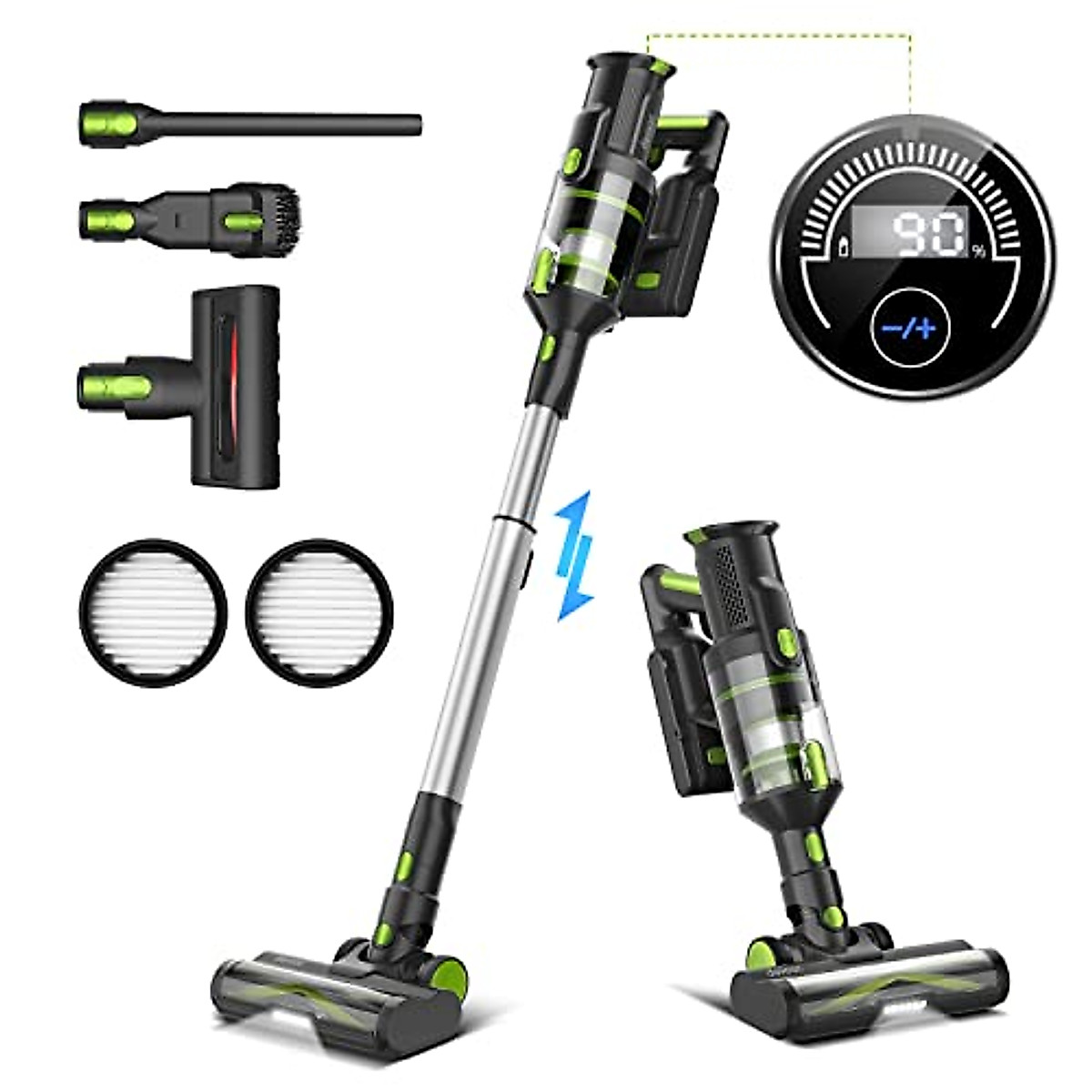 DevoacTech Cordless Vacuum Cleaner, Super Powerful Suction 33KPa Stick Vacuum 8 in 1, 265W Brushless Motor, Up to 45mins Runtime, LED Display Handheld Vacuum for Hard Floor Carpet Pet Hair -M100