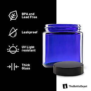 The Bottle Depot - 24 Pack - 4 oz Glass Jars with Black Lids - Blue - 58-400 Neck Finish - UV Rays Protection