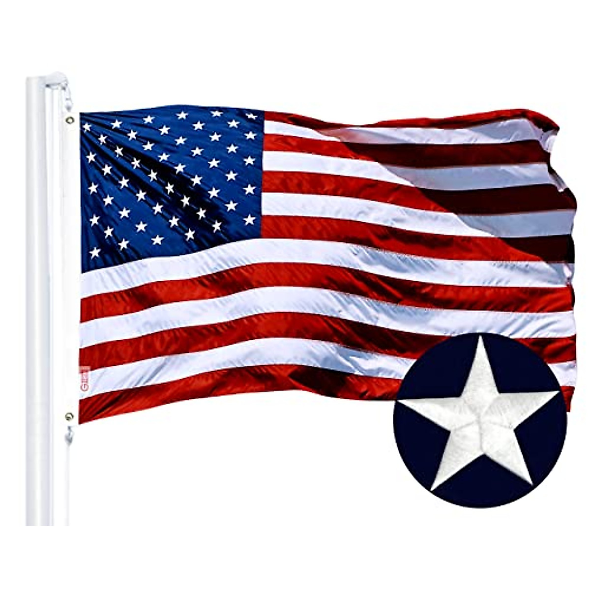 G128 Combo Pack: USA American Flag 3x5 Ft Embroidered Stars & Christian Flag 3x5 Ft Embroidered