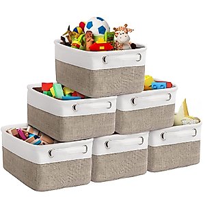 EXTREE Fabric Small Storage Baskets - 6 Pack Nursery Decorative Storage Bins Linen Empty Gift Basket with Handles for Organizing Shelves Bathroom(Gray,11.8L x 7.9W x 5.3H inches)