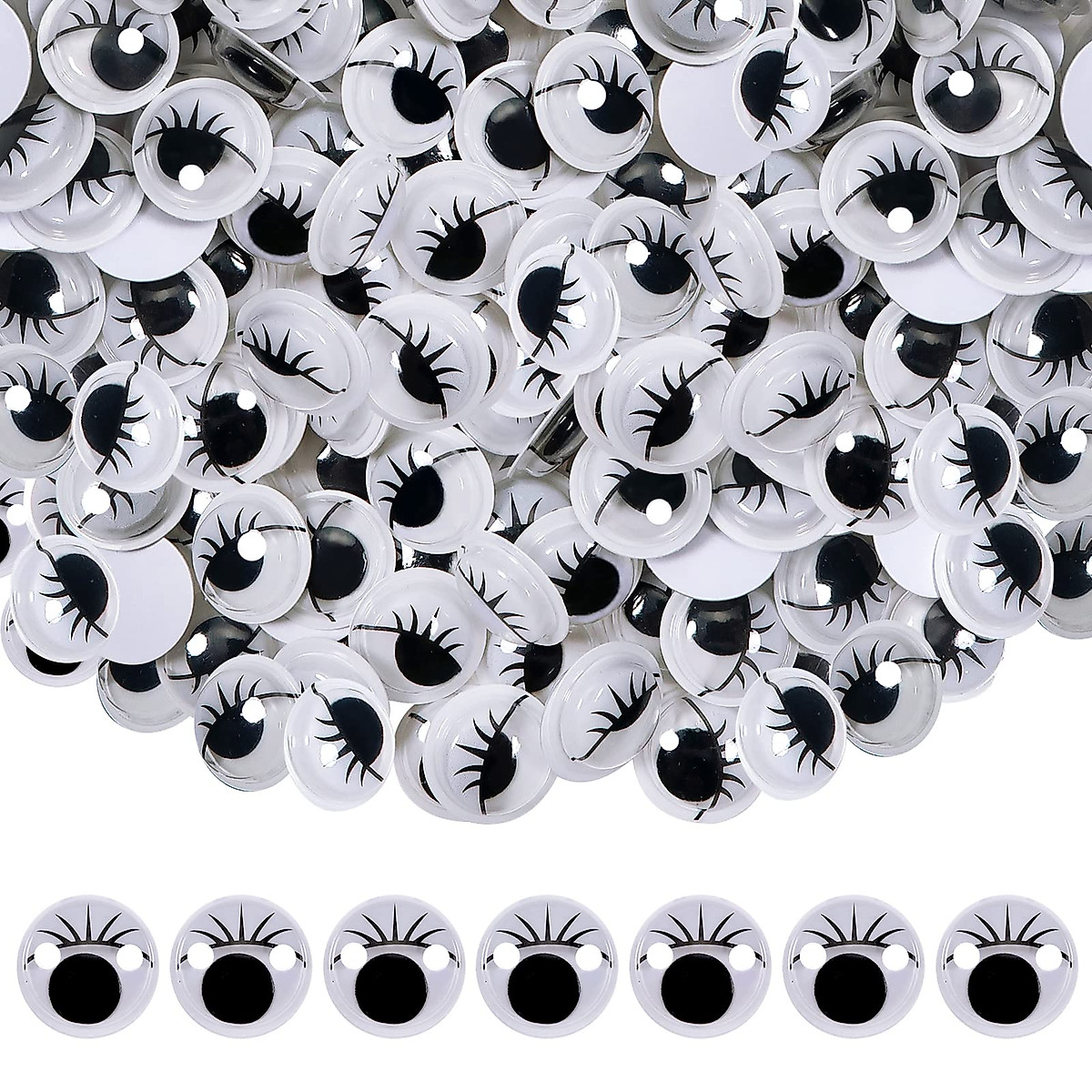 TOAOB 210pcs Black Wiggle Googly Eyes Self Adhesive with Eyelashes Round 10mm Plastic Sticker Eyes for DIY Crafts Scrapbooking Decoration