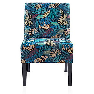 BELLEZE Accent Chair Modern Upholstered Living Room Chair with Curved Backrest and Wood Legs, Armless Slipper Chair for Bedroom, Fabric Corner Side Chair Lounge Chair - Andre (Leaf)