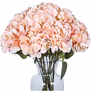 Blooming Paradise Artificial Fake 5Flowers Plants Silk Hydrangea Arrangements Wedding Bouquets Decorations Plastic Floral Table Centerpieces Home Kitchen Garden Party Festival Bar DIY (Light Pink)
