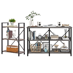 BON AUGURE Industrial Entryway Table and Small 3 Tier Bookshelf, Wood and Metal Furniture Set for Living Room, Bedroom, Kitchen, Home Office (Dark Grey Oak)