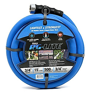AG-LITE BSAL3415 3/4" x 15' Hot/Cold Water Rubber Garden Hose, 100% Rubber, Ultra-Light, Super Strong, 500 PSI, -50F to 190F Degrees, High Strength Polyester Braided