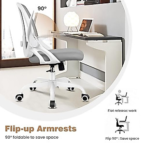 Razzor Office Chair, Ergonomic Computer Desk Chair with Lumbar Support, Breathable Mesh Rolling Swivel Task Chair with Flip-up Armrest and Adjustable Height for Home Office - LightGray