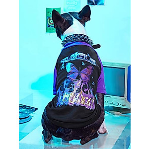 QWINEE Y2K Dog Tee Shirt Butterfly Print Colorblock Puppy T Shirt Soft Stretchy Shirts Pet Apparel for Small Medium Cats Dogs Black L