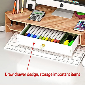 Triangle Monitor Riser,Corner Computer Monitor Stand with Drawer,Wooden Triangle Save Space Desktop Computer Stand with Office Organization,Desktop Corner Shelf with Drawers Wooden Laptop Stand Riser