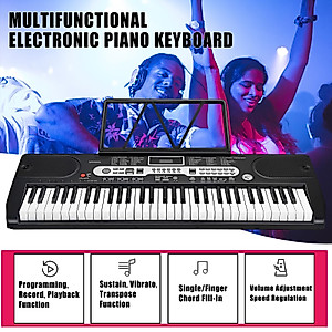 Fujampe 61Key Keyboard Piano W/Lighted Keys, LCD Display, Piano Bench, Microphone, Headphones, Note Stickers, Keyboard Stand, Music Stand, Electric Portable Piano Keyboard for Beginners