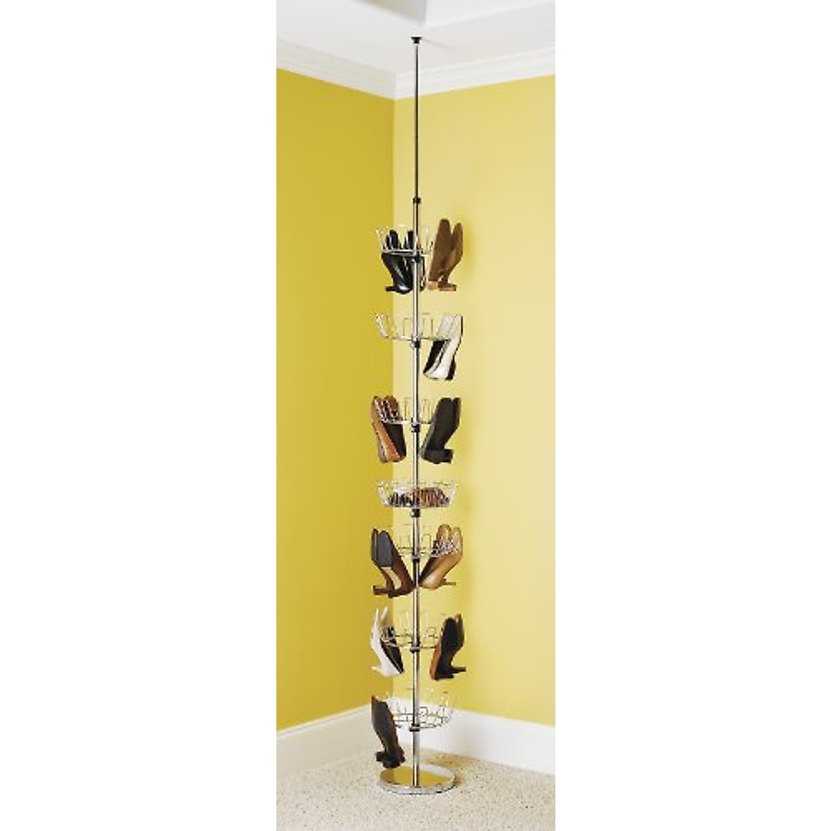 Whitmor 6 Tier Floor-To-Ceiling Shoe Spinner - Adjustable with Basket