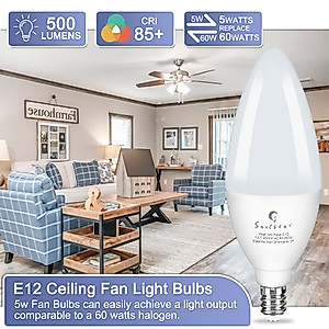 Sailstar Candelabra Light Bulbs 60 Watt Equivalent, 4000K Natural Daylight, 5W E12 Small Base Type B LED Bulbs, 500 Lumens, Chandelier Ceiling Fan Light Bulbs, CRI 85, Non-dimmable, Pack of 3
