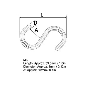 Tissting 20 Pcs M3 S Shaped Hooks Heavy Duty Stainless Steel Hanging Hooks Multi Purpose Hooks for Basketball Hoop Garden Bedroom(36.8mm / 1.6in)
