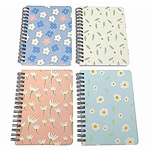 4 Pack A6 Spiral Notebook Journal,Wirebound Ruled Sketch Book Notepad Diary Memo Planner,A6 Size(5.7X4.1") & 80 Sheets (Flower B)