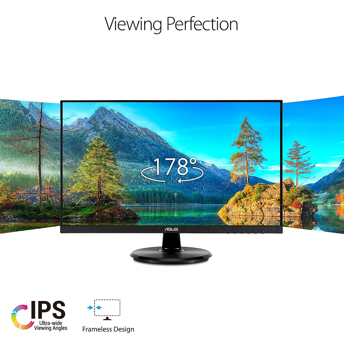 ASUS 23.8” 1080P Monitor (VZ24EHE) - Full HD, IPS, 75Hz, 1ms, Adaptive-Sync/FreeSync, Low Blue Light, Flicker Free, Ultra-Slim, VESA Mountable, Frameless, HDMI, VGA (Renewed)
