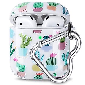 Airpods Case Cover, Olytop Cute Cactus Airpods 2nd 1st Generation Protective Case Cover Hard Skin iPods 2/1 Cover Women Girl for Apple Airpods 2nd 1st Gen with Keychain -Cactus
