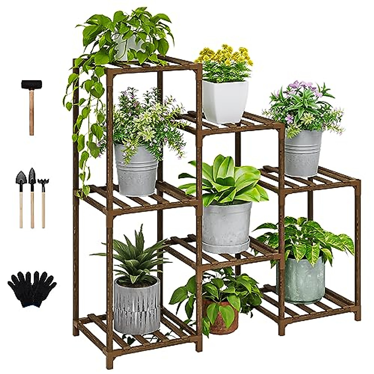 GENTINGBRO Plant Stand Indoor Outdoor Wood Plant Shelf for Multiple Plants Corner Plant Rack Window Flower Stand for Garden Patio
