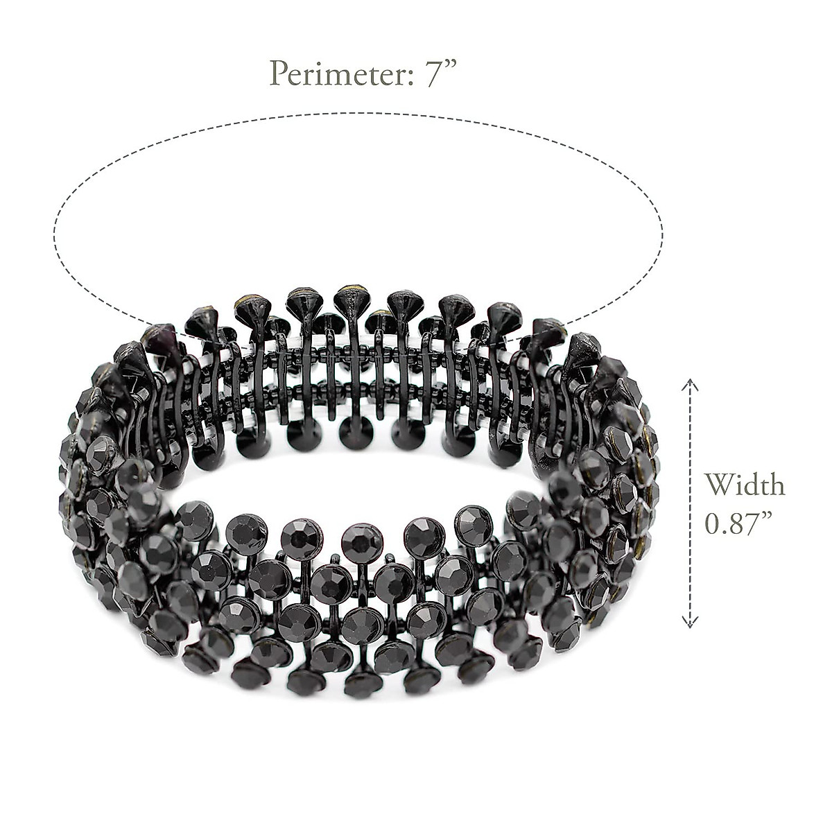 Lavencious Tennis 5 Row Rhinestone Stretch Bracelets Bridal Evening Party Jewelry For Woman Bangle (Black Jet)