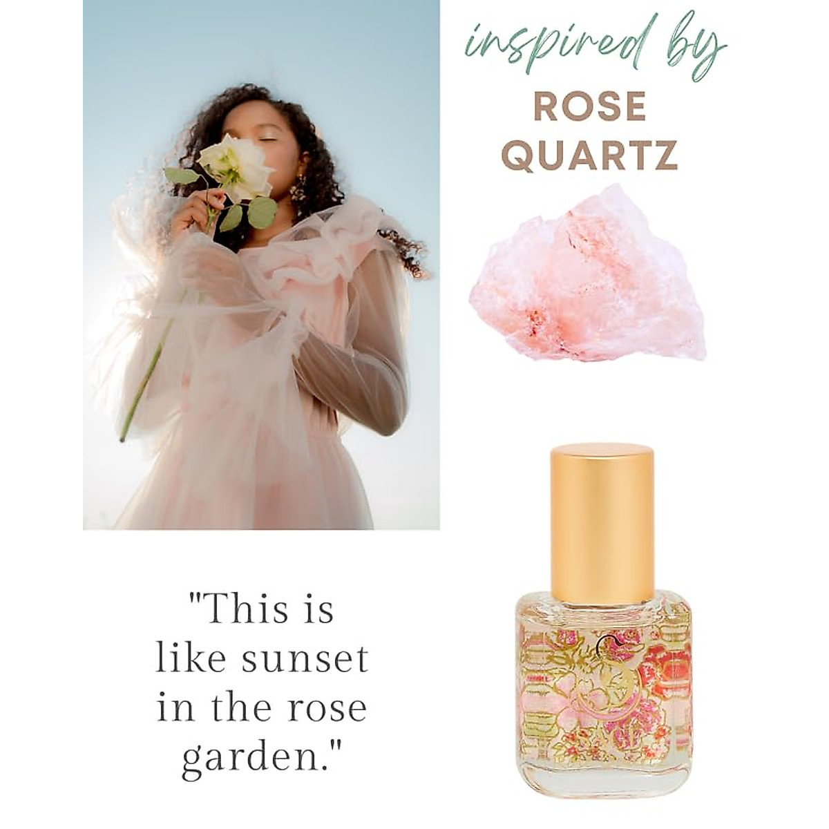 Rose Quartz Organic Perfume Oil Extract Roll-On by Sage- 1/4 oz, Vegan & Cruelty-Free, Floral Scent, Rose Damask, Honeysuckle, Jasmine