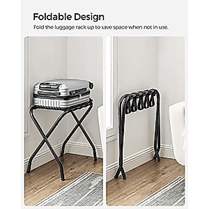 SONGMICS Luggage Rack, Pack of 2, Luggage Racks for Guest Room, Suitcase Stand, Steel Frame, Foldable, for Bedroom, Black URLR64B-2