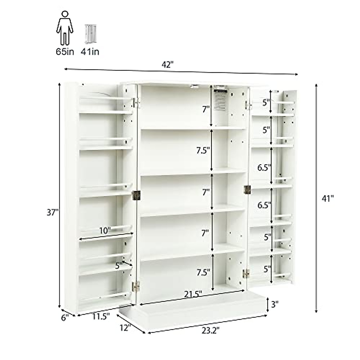 Function Home 41" Kitchen Storage Cabinet, Pantry Cabinet with Doors and Adjustable Shelves for Kitchen, Living Room and Dinning Room in White