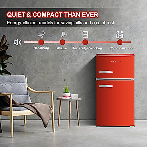 Frestec 3.1 CU' Retro Mini Fridge with Freezer,2-Door Compact Refrigerator,Small Refrigerator for Bedroom Dorm Office Apartment, Red (FR 302 RRED)
