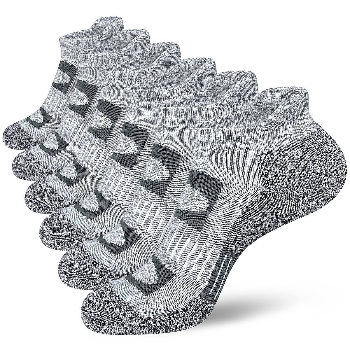 APTYID Women's Ankle Socks Athletic Cushioned Running, Size 6-9, Grey, 6 Pairs