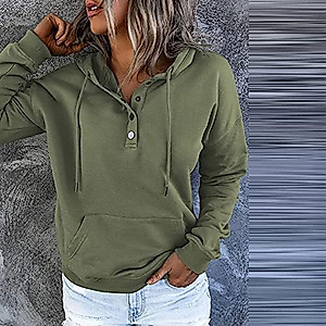 Baralonly Hoodies for Women, Womens Button Down Pullover Shirts Casual Long Sleeve Drawstring Sweatshirts Tops with Pocket