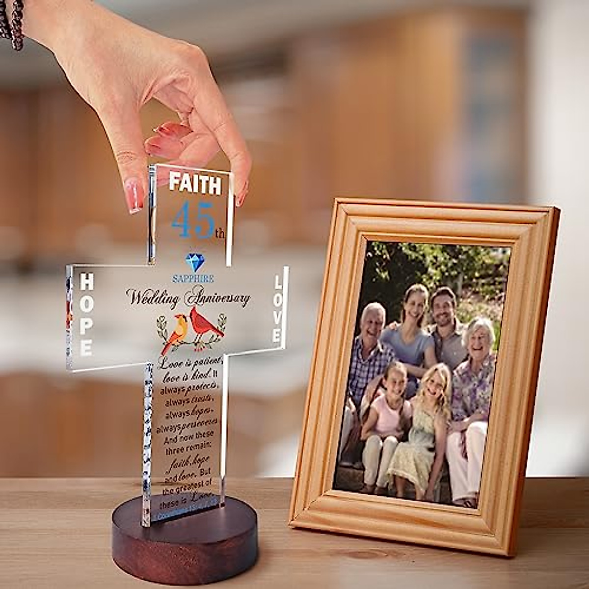 45th Anniversary Wedding Gifts for Couple, Best 45th Sapphire Anniversary Thoughtful Gifts Ideas, 45 Year Anniversary Present for parents, 45 years Anniversary Decorative Cross with Bible Verse.