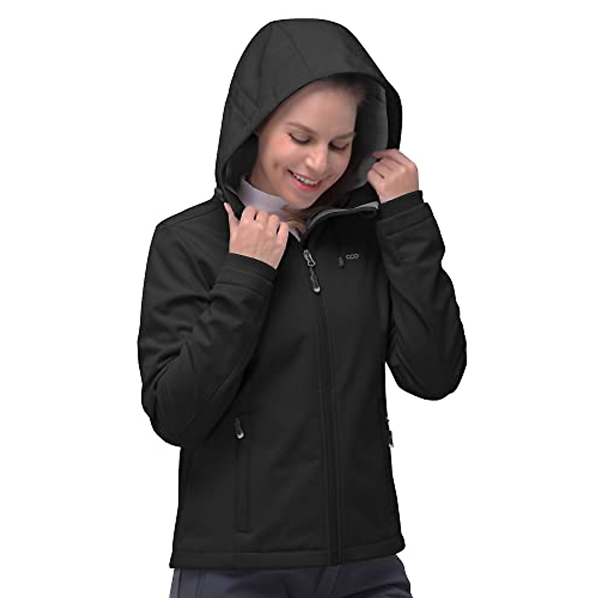 33,000ft Women's Softshell Jacket, Fleece Lined Warm Jacket Light Hooded Windproof Coat for Outdoor Hiking