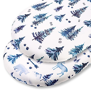 Pea Pod Bassinet Sheets Set 2 Pack for Baby Boy Girls, Soft Jersey Knitted Fitted Sheets for Cradle or Bassinet Pad Oval Rectangle and Hourglass Bassinet Mattress, Woodland Animal