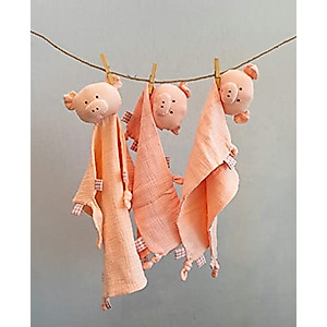 Ickles Pig Baby Lovey Security Blanket Organic Cozy Soft Muslin 100% Cotton Blanket for Girls and Boys Unisex Animal Design Warm Peach Lightweight Easy Care