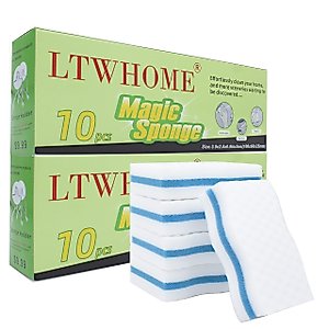 LTWHOME 20-Pack Three-Layer Extra Durable Wave Shape Magic Cleaning Sponge Eraser Multi-Functional Melamine Foam for Kitchen, Bathroom, Wall