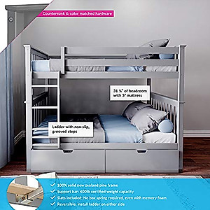 Max & Lily Bunk Bed, Full-Over-Full Wood Bed Frame for Kids with Storage Drawers, Grey