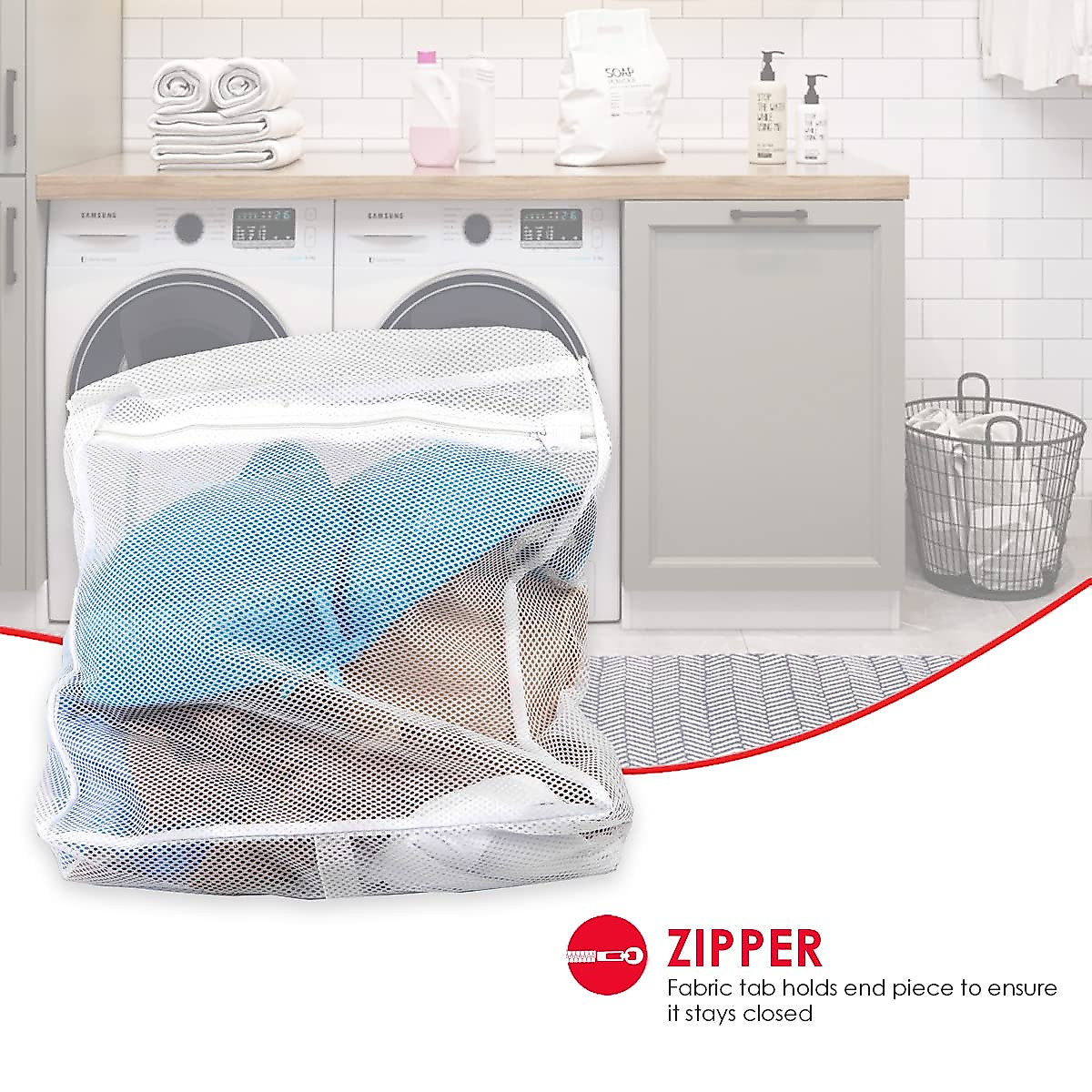 Laundry Bag For Washing Machine, (White), By Home Basics | Lingerie Mesh Laundry Bag With Zipper | Washer Bags For Laundry and Travel