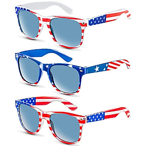Sofier 4th of July Accessories 3 pairs USA American Flag Sunglasses Patriotic Party Favors Fourth of July Accessories Red White and Blue Sunglasses for Women Men Classic Retro