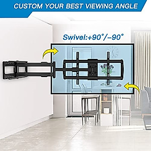 PERLESMITH TV Wall Mount for 37-80 inch TVs up to 132 lbs, Max VESA 600x400, 16" Wood Studs, Long Arm TV Wall Mount for 37-84 inch TVs, with 42.72 inch Extension Arm, Max VESA 600x400mm up to 132lbs