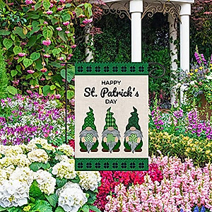EKOREST Happy St Patrick's Day Garden Flag for Outdoor 12x18 Inch Vertical Double Sided St. Patricks Gnomes with Shamrock Small Yard Flag for Outside Farmhouse Holiday Saint Patrick Decoration