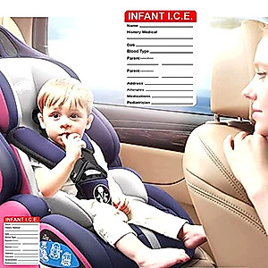 25 Pcs Infant I.C.E.(in Case of Emergency) Car Seat Sticker Safety Information 3 x 4 Inch Child Emergency Identification Contact Car Seat Stickers - Kids Car Seats Alert Attachment Tag Safety Decals