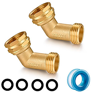 YELUN Garden Hose Elbow Connector 45 Degree Solid Brass Pipe Fittings Hose Elbow -Eliminates Stress and Strain On RV Water Intake Hose Adapter 3/4" FHT x 3/4" MHT (45 Degree Hose Elbow)