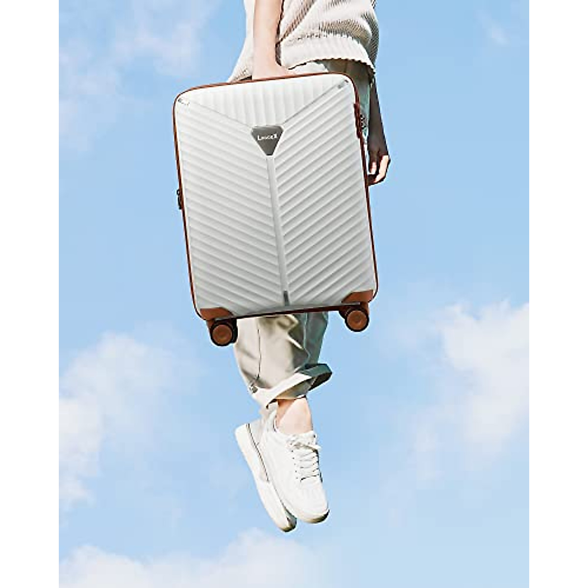 LUGGEX White Luggage Sets 3 Piece with Spinner Wheels - Expandable Carry on Suitcase Set of 3 - Travel Lightweight Luggage Sets 3 Piece without USB Port