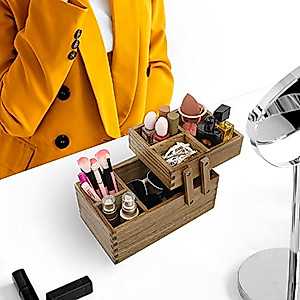 EcoFives Acacia Makeup Organizer, Multi-Function Storage for Makeup, Toiletries, and More- Great for Vanity, Desk, Bathroom, Bedroom, Closet, Kitchen (Acacia)