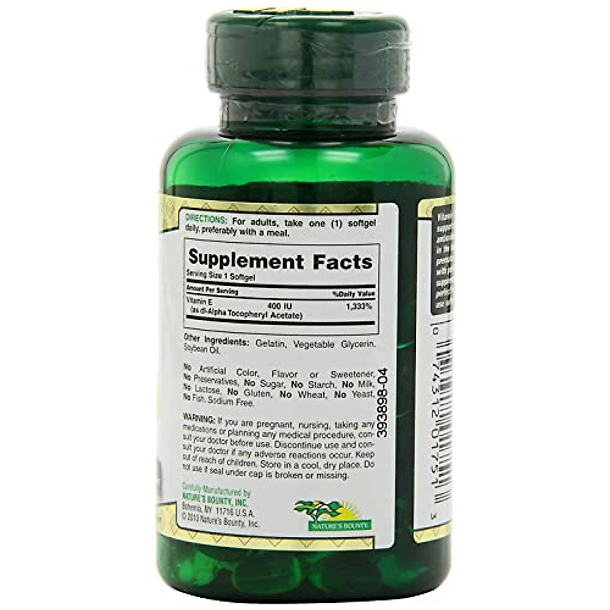 Nature's Bounty Vitamin E 400 IU Softgels Pure DL-Alpha 120 Soft Gels (Pack of 2)